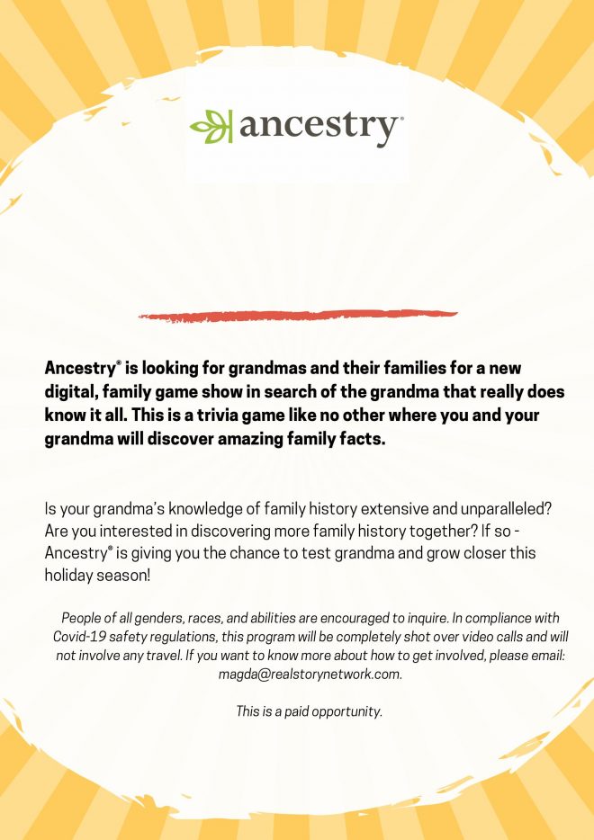 Casting Families With Grandmas Nationwide For Ancestry Quiz Show Casting Families With Grandmas 